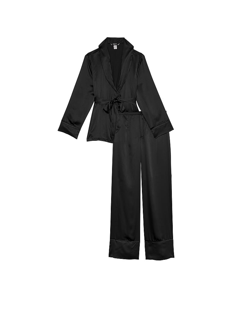 Buy Victoria's Secret Dream Satin Wrap Top Long Pajama Set, Black ...