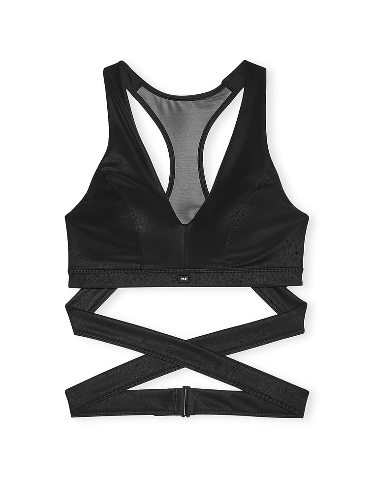 Buy VSX SuedeEffect Plunge Wrap Sports Bra, Black - Order Sport Bras ...