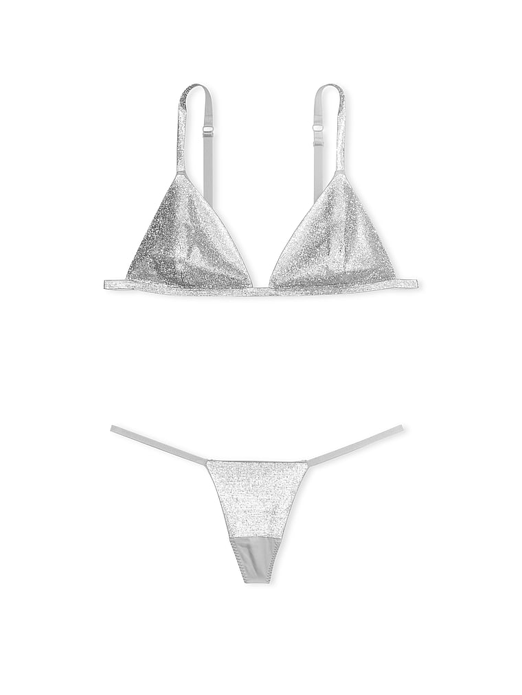 Buy Shine Triangle Bralette & V-String Panty Set, Delfin Grey - Order ...
