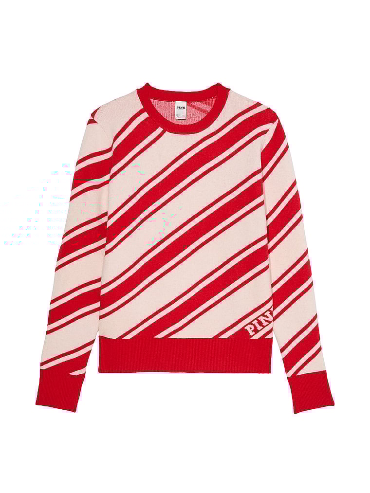 Buy Collegiate Knit Crewneck Sweater, White Shell Candy Cane - Order ...