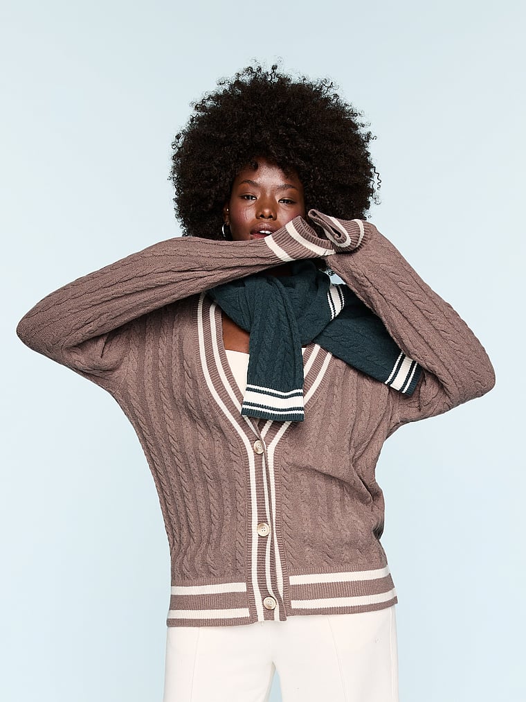 Buy Collegiate Cable-Knit Oversized Cardigan, undefined - Order ...