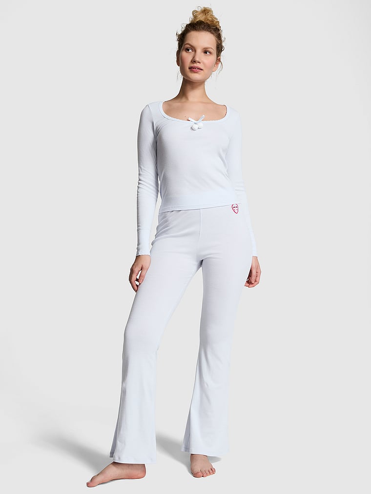 Buy Powder Puff Cotton Long-Sleeve Flare Pajama Set, Hydrangea Blue ...