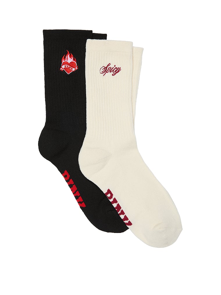 Buy 2-Pack Crew Socks, Pure Black/White Shell - Order Socks online - PINK