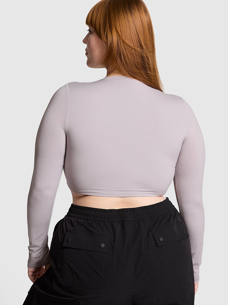 Buy Bling Base Stretch Long-Sleeve Cropped Top, Violet Ashes Bling ...