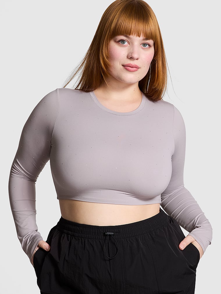 Buy Bling Base Stretch Long-Sleeve Cropped Top, Violet Ashes Bling ...