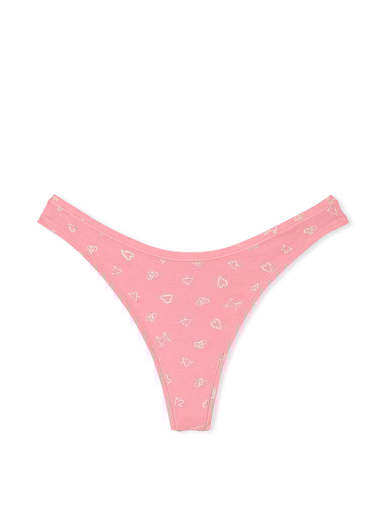 Buy Cotton Thong Panty, Petal Pink Foil P Heart Print - Order Panties ...