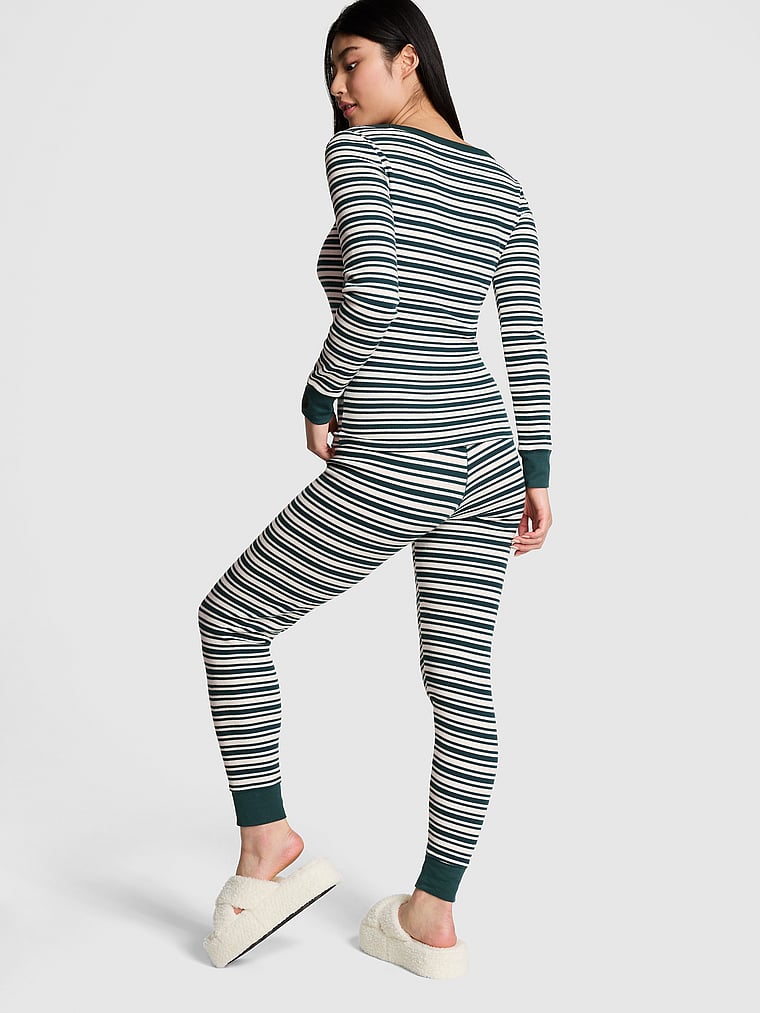 Buy Thermal Long Pajama Set, Deep Forest Stripes - Order Pajamas Sets ...