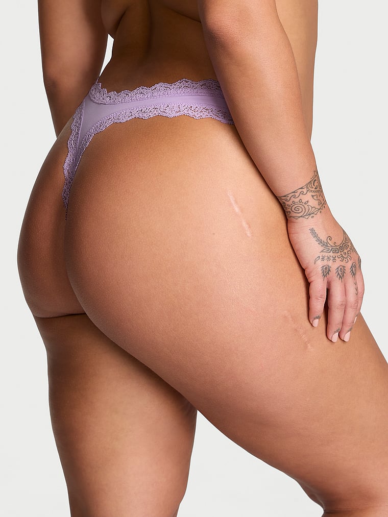 Buy Lace-Trim Thong Panty, Silky Lilac - Order Panties online - Victoria's Secret US
