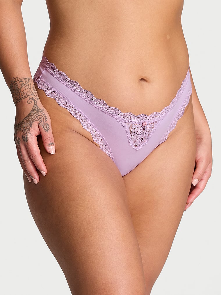 Buy Lace-Trim Thong Panty, Silky Lilac - Order Panties online - Victoria's Secret US