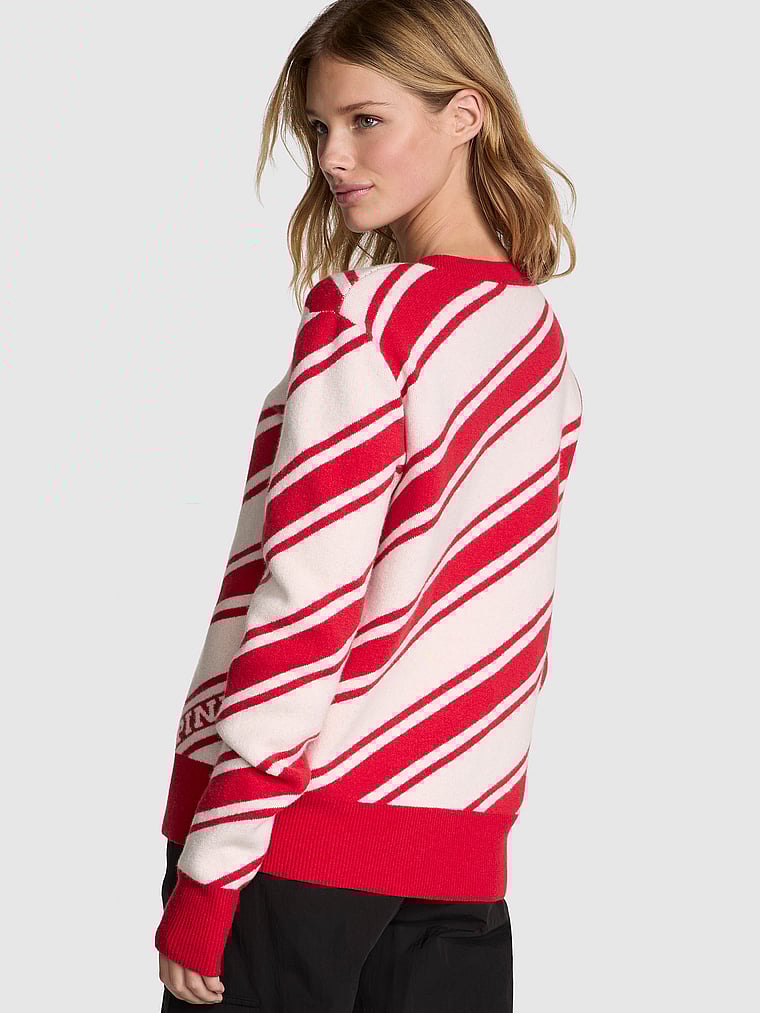 Buy Collegiate Knit Crewneck Sweater, White Shell Candy Cane - Order ...