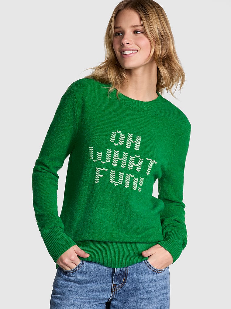 Buy Collegiate Knit Crewneck Sweater, Verdant Green Oh What Fun - Order ...