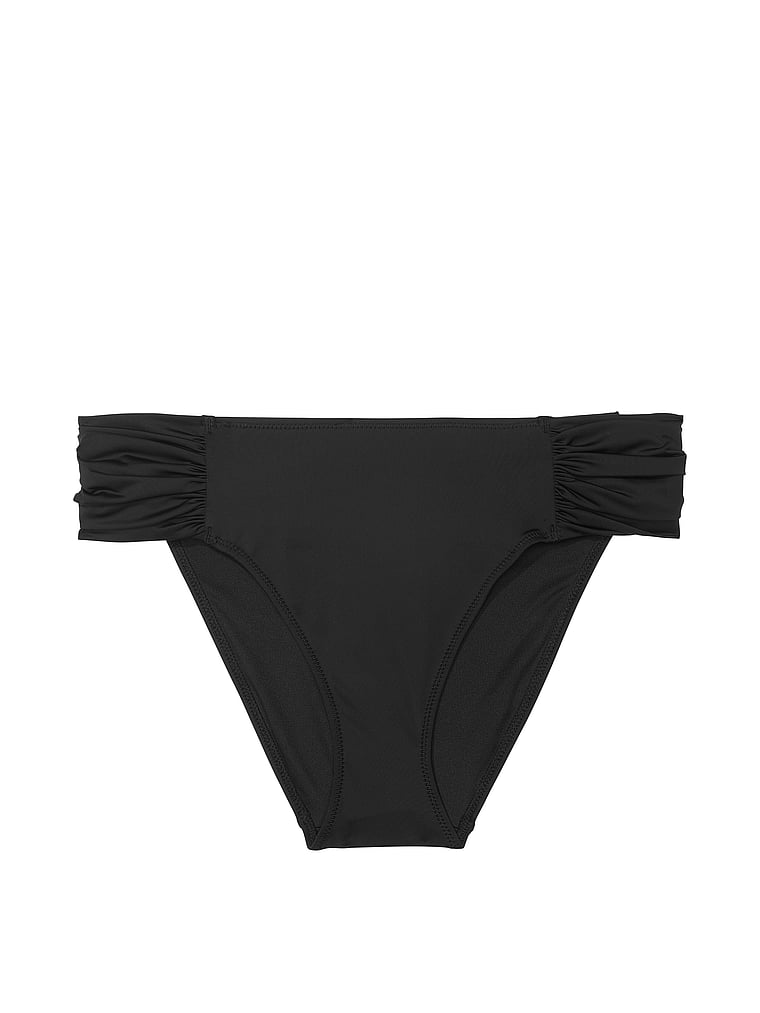 Buy Essential Shirred Mid-Rise Bikini Bottom, Pure Black - Order Bikini ...