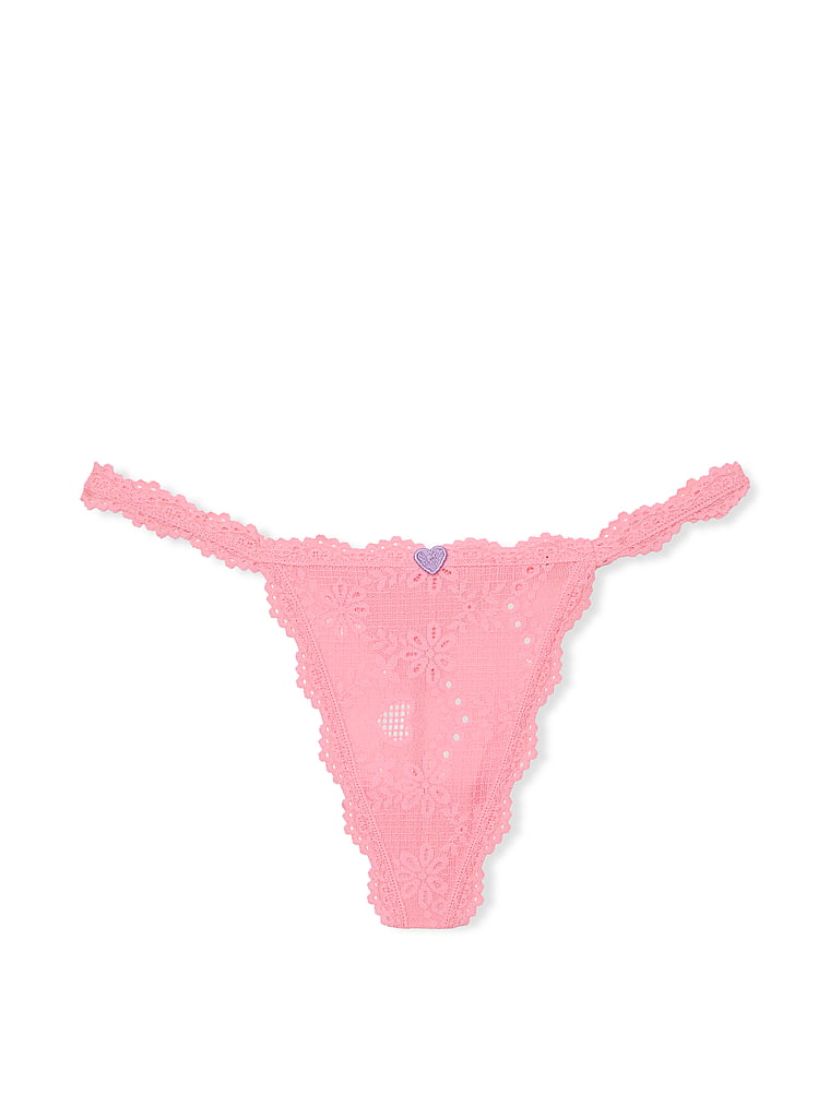 Buy Heart Eyelet Cotton V-String Panty, Pink Hope - Order Panties ...