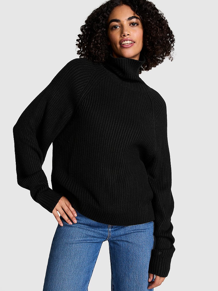 Buy Varsity Knit Chunky Turtleneck Sweater, Pure Black - Order Sweaters ...