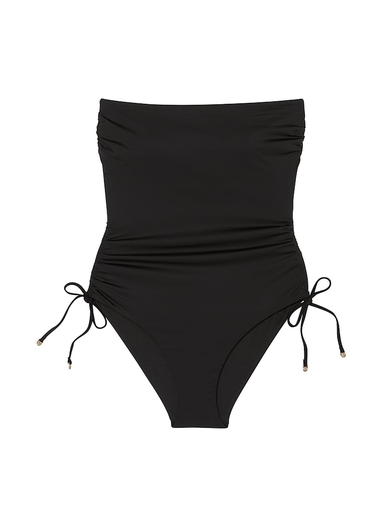 Buy Essential Strapless Ruched One-Piece Swimsuit, Pure Black - Order ...
