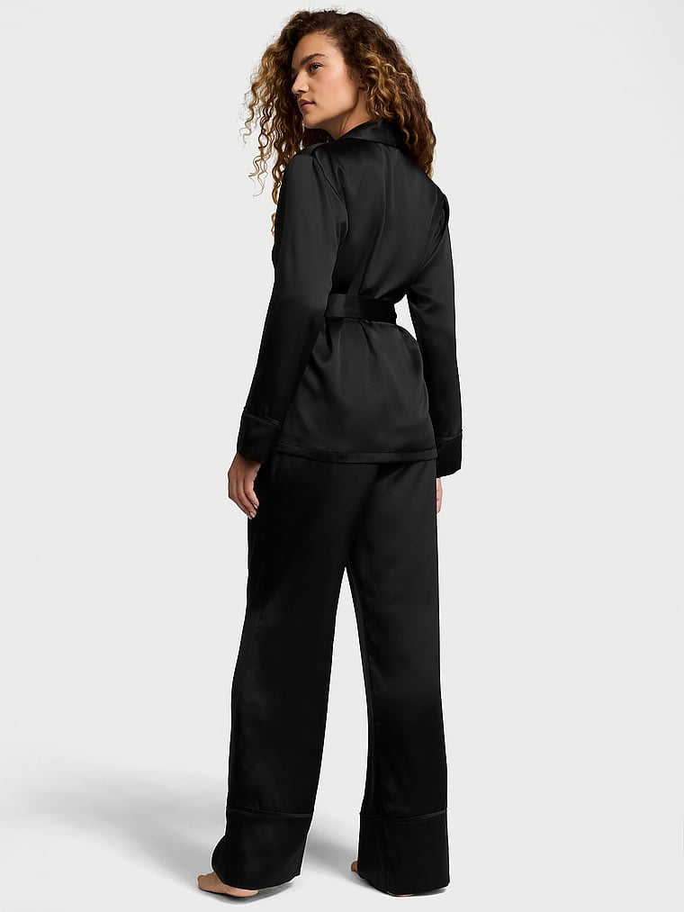 Buy Victoria's Secret Dream Satin Wrap Top Long Pajama Set, Black ...