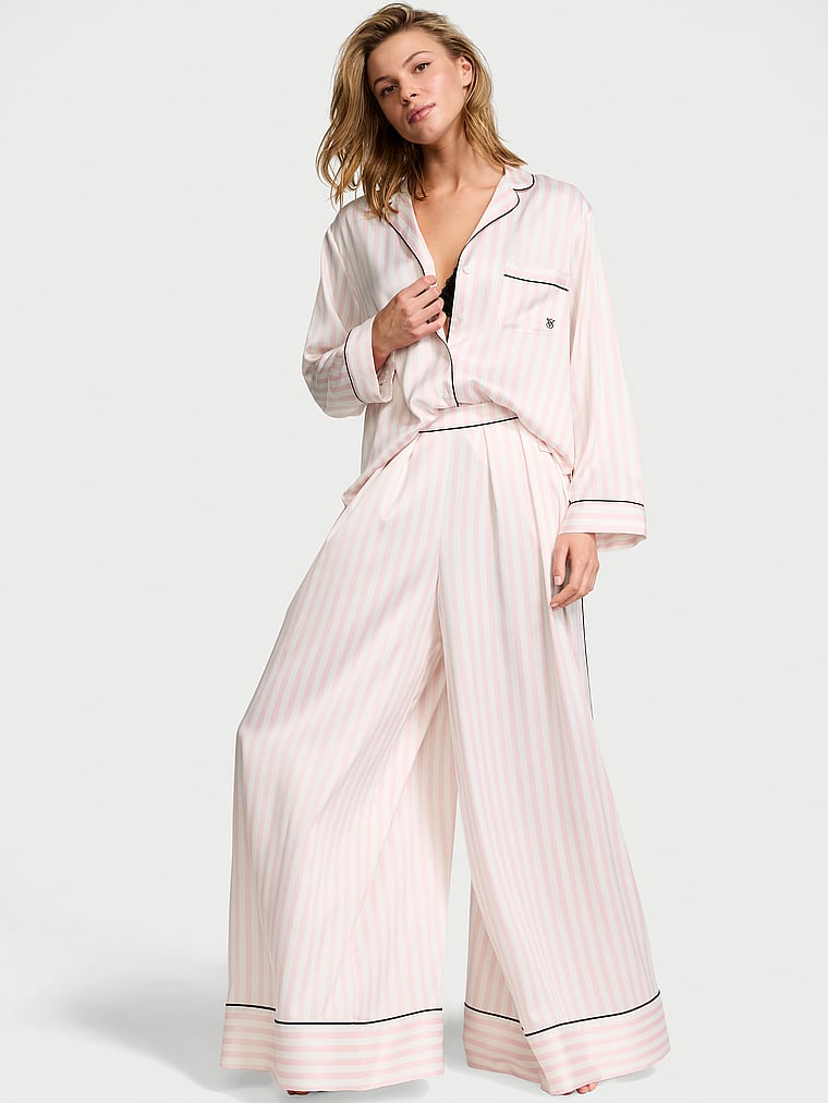 Buy Glazed Satin Long Palazzo Pajama Set, - Order undefined online ...