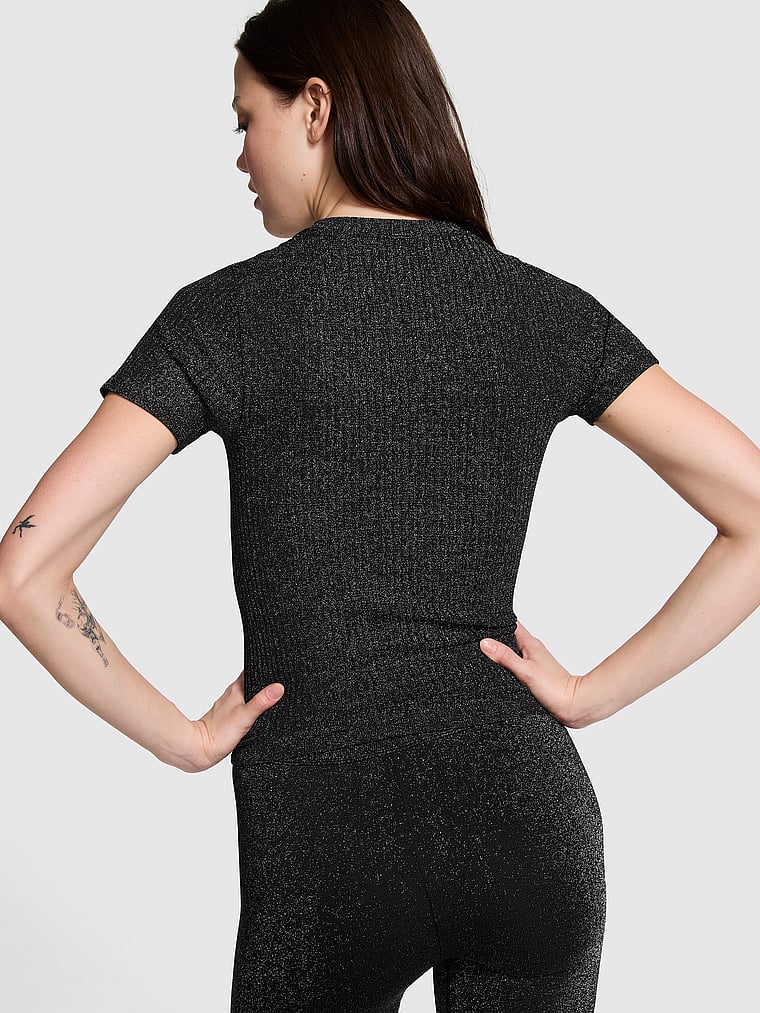 Buy Shimmer Seamless Tee, Pure Black Bling - Order Tops online - PINK US