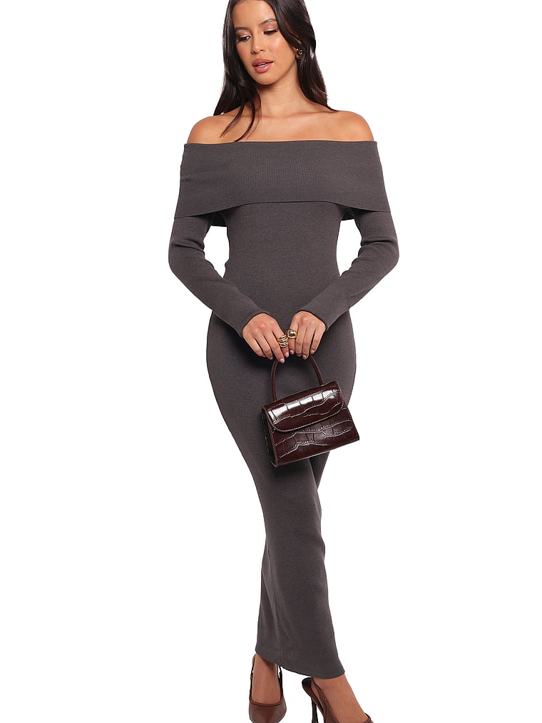 Buy Archie Off The Shoulder Midi Dress, Heathered Charcoal - Order ...