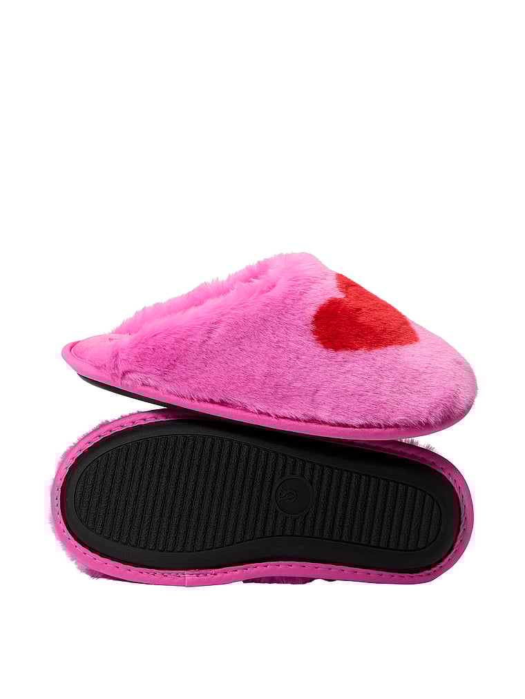 Buy Closed-Toe Faux Fur Slippers, Pink Heart - Order Slippers online ...