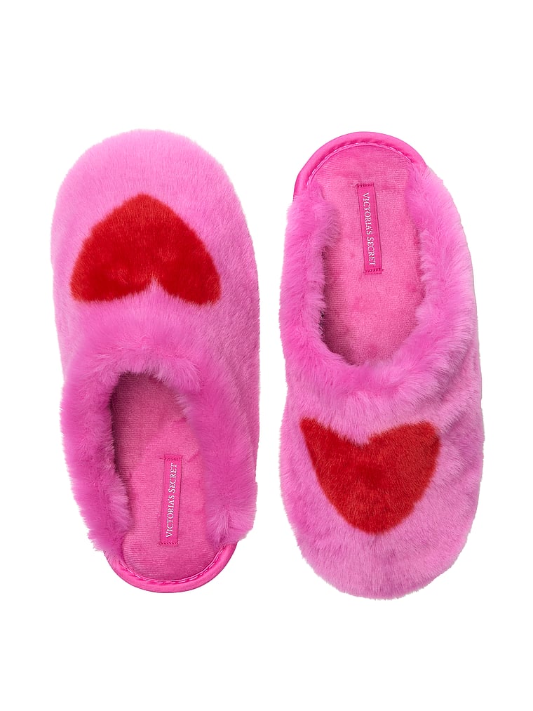 Buy Closed-Toe Faux Fur Slippers, Pink Heart - Order Slippers online ...