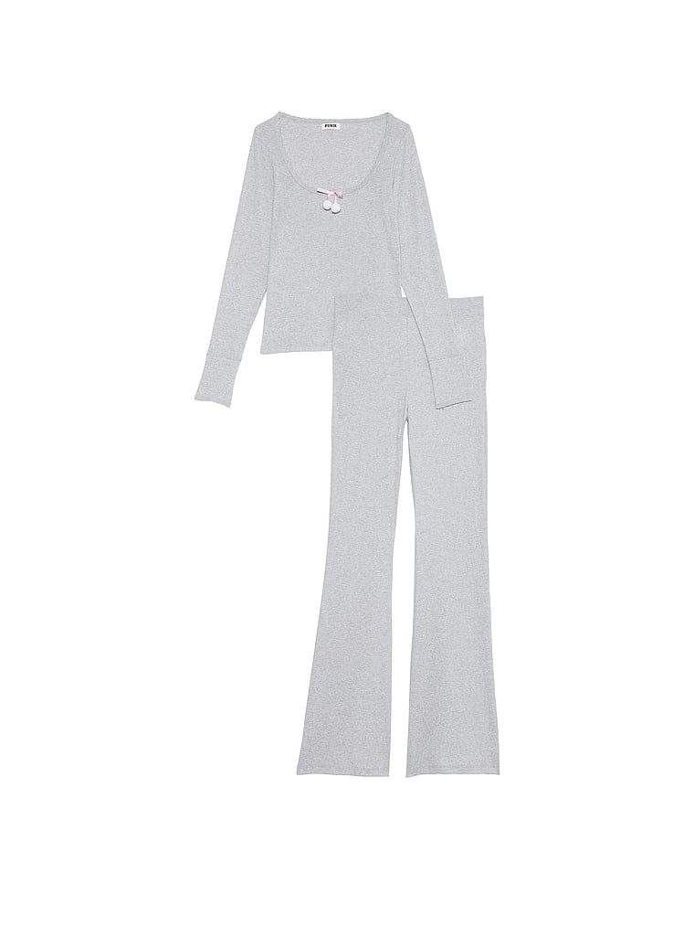 Buy Powder Puff Cotton Long-Sleeve Flare Pajama Set, Medium Heather ...