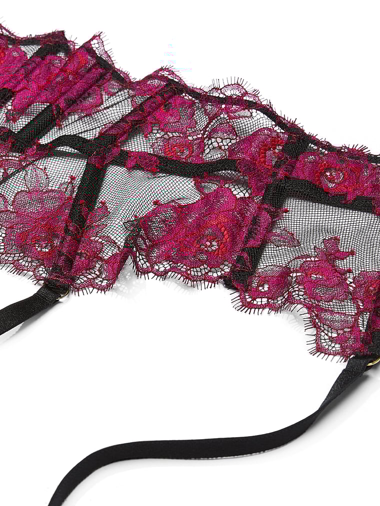 Buy Rose Lace Garter Belt, Black & Pink - Order Garters online ...