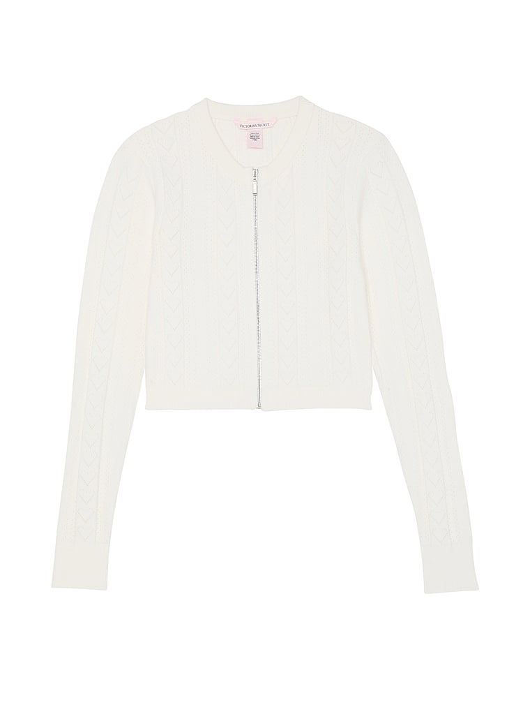 Buy Luxe Heart Pointelle Zip Cardigan, Coconut White - Order Sweaters ...