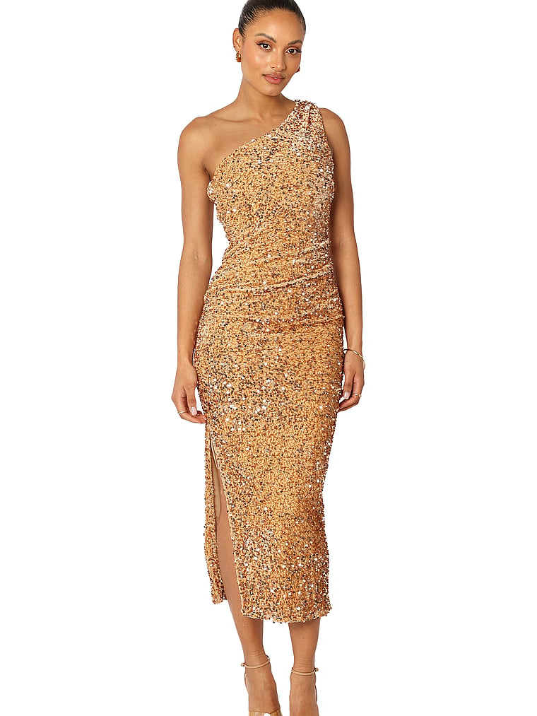 Buy Kiki One-Shoulder Midi Dress, Gold - Order Dresses online ...