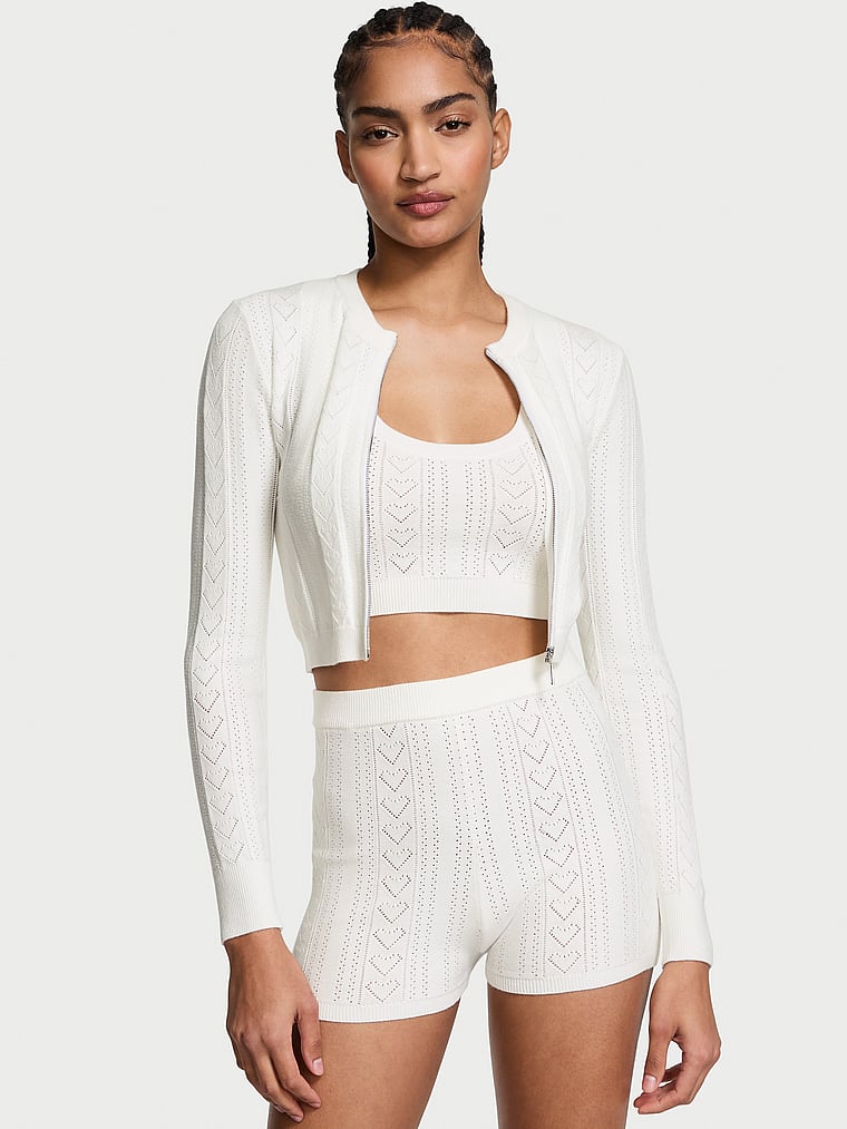 Buy Luxe Heart Pointelle Zip Cardigan, Coconut White - Order Sweaters ...