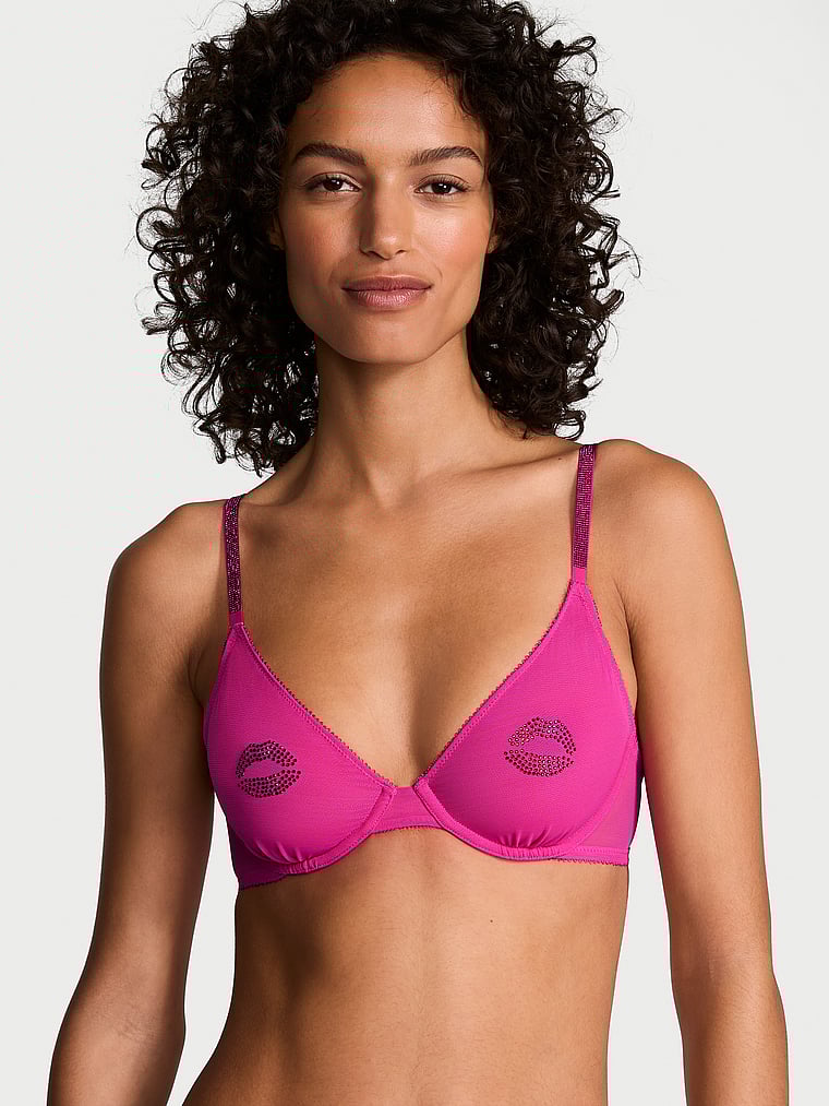 Buy Sheer Shine Motif Unlined Low-Cut Demi Bra, Fucshia Frenzy - Order Bras online - Victoria's ...