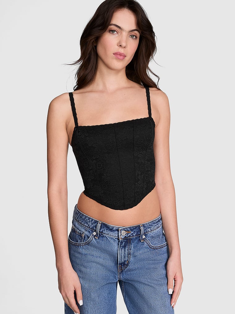Buy Corset Top, Pure Black - Order Bras online - PINK