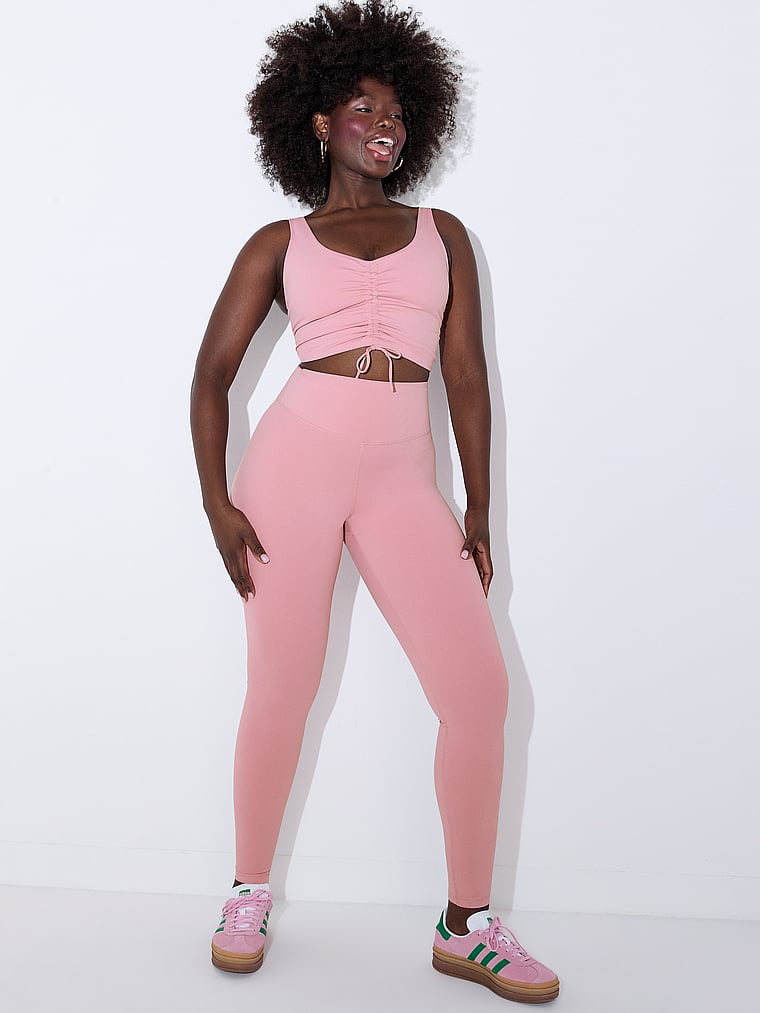 Buy Relay Ruched Plunge Sports Bra, Cameo Pink - Order Sport Bras ...