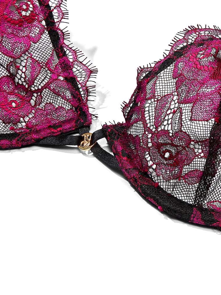 Buy Rose Lace Unlined Low-Cut Demi Bra, Black & Pink - Order Bras ...