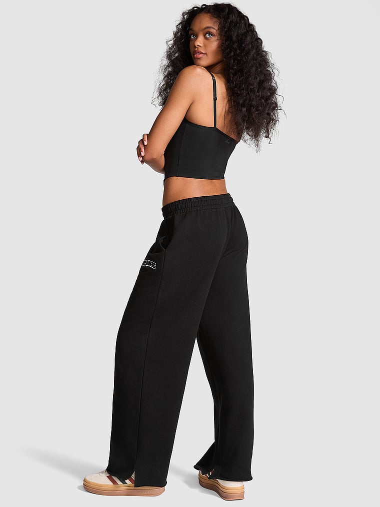 Buy Ivy Fleece Wide-Leg Split-Hem Sweatpants, Pure Black - Order ...