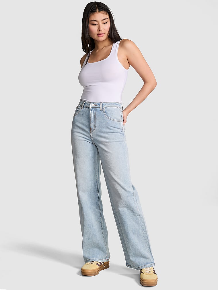 Buy Denim by PINK High-Rise Straight Jeans, Extra Light Wash - Order ...