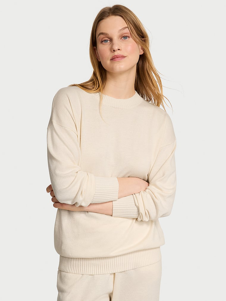 Buy Luxe Knit Crewneck Sweater, Candlelight - Order Hoodies ...