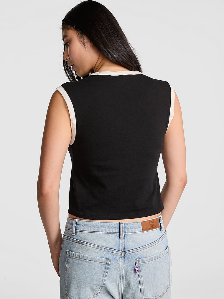 Buy Retro Cotton Muscle Tank Top, Pure Black - Order Tops online - PINK