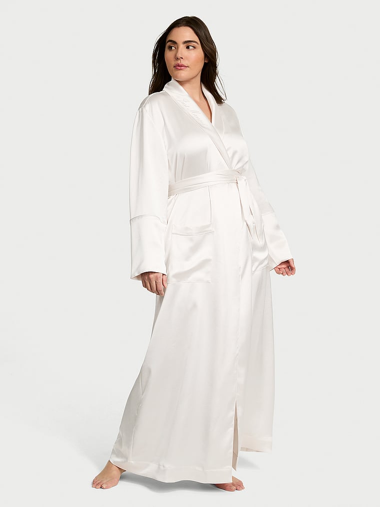 Buy Luxe Satin Long Robe, Coconut White - Order Robes online - Victoria ...
