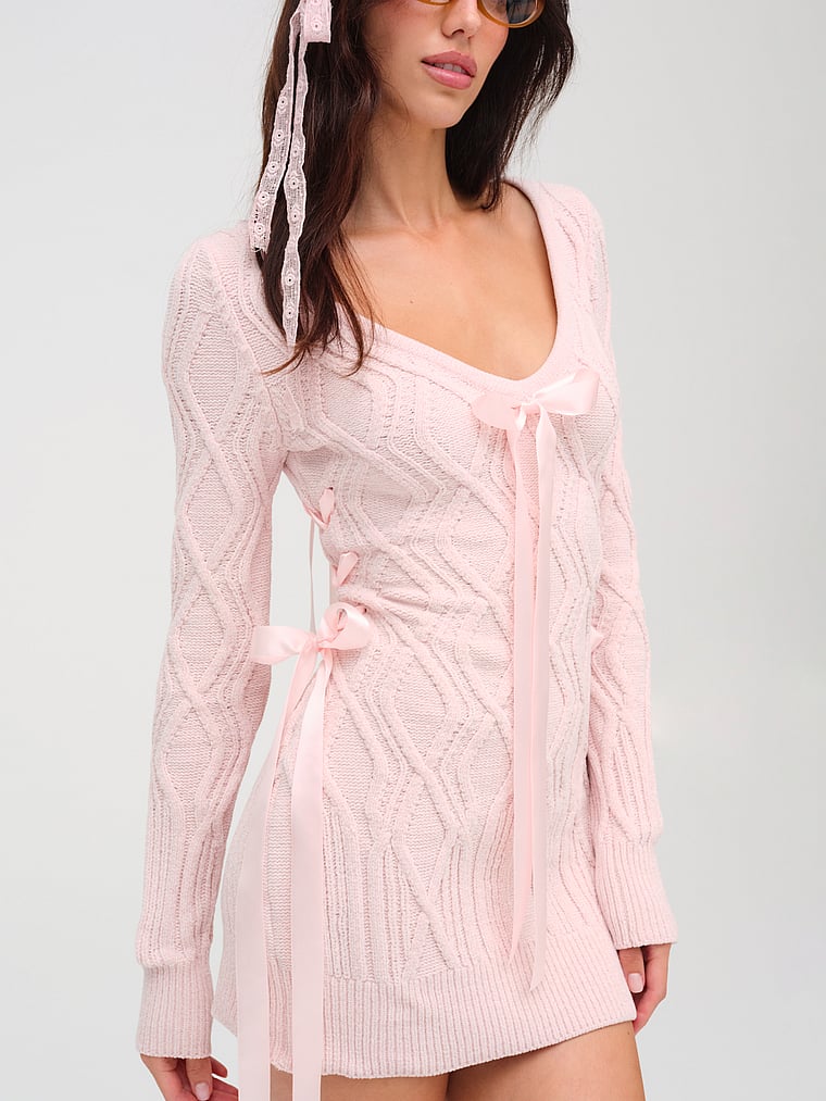 Buy Chenille Cable Knit Mini Dress, Pink - Order Dresses online ...