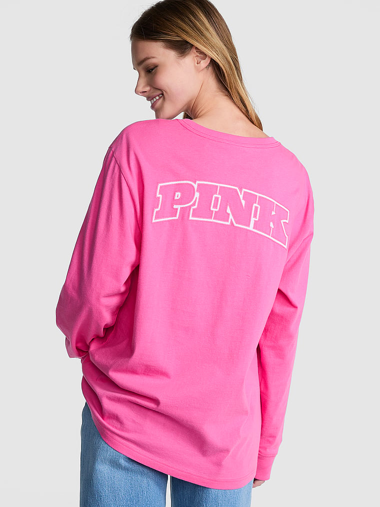 Buy Campus Cotton Long-Sleeve Tee, Pink Gossip - Order Tops online - PINK