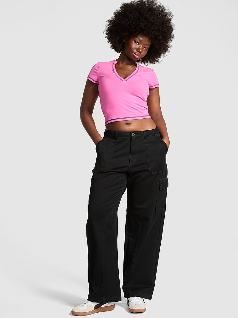 Buy Utility Cargo Pants, Pure Black - Order Bottoms online - PINK