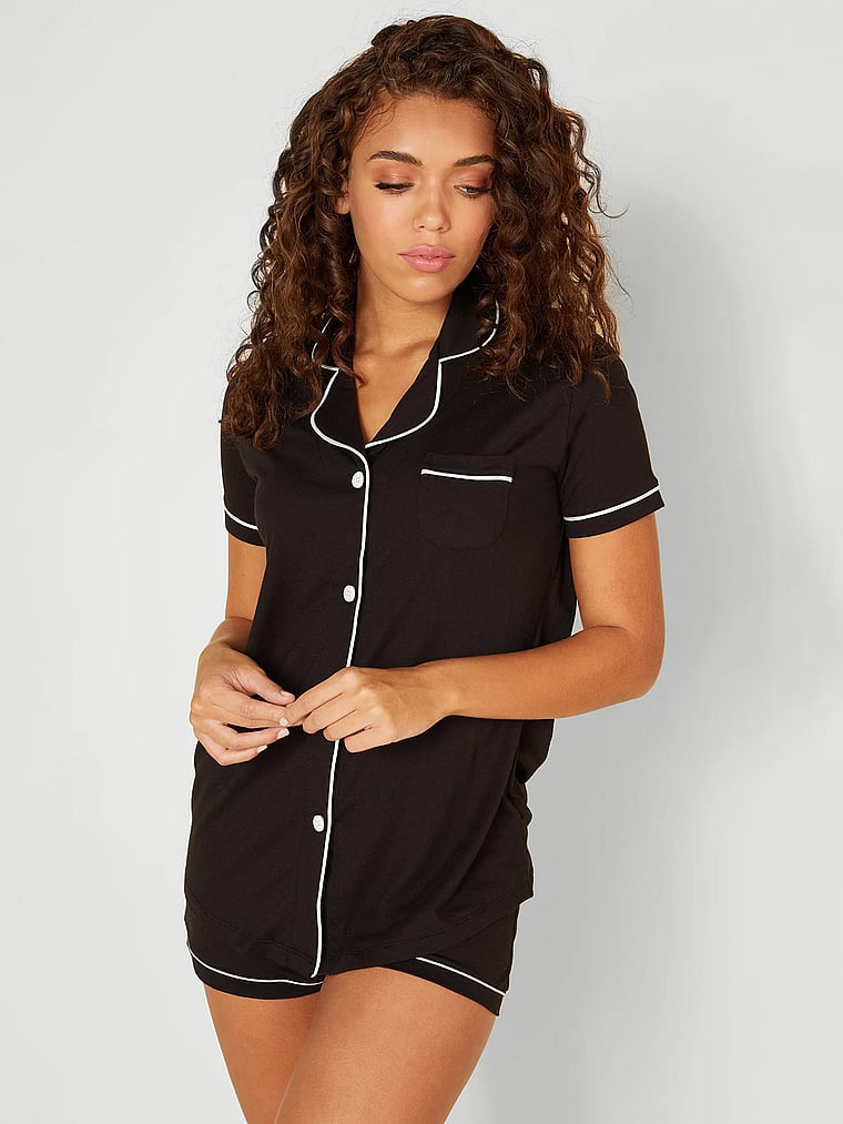 Buy Bella Short-Sleeve Top & Boxer PJ Set, Black - Order Pajamas Sets ...