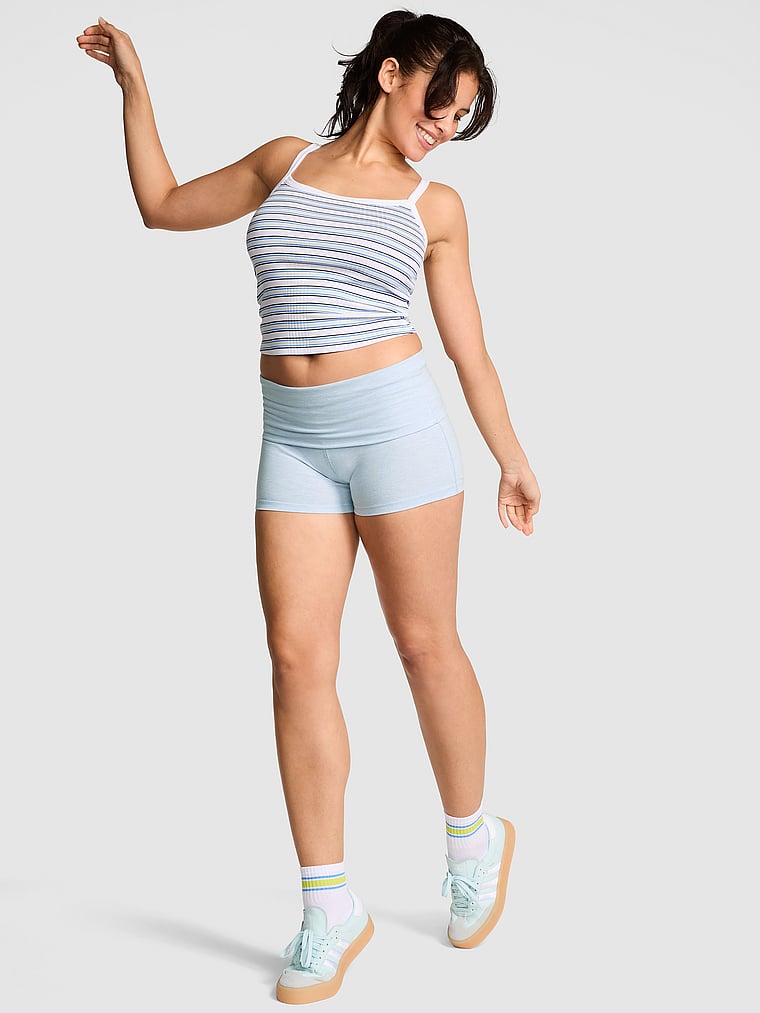 Buy All-Day Cotton Foldover 3” Bike Shorts, Heather Sheer Blue - Order Bottoms online - PINK