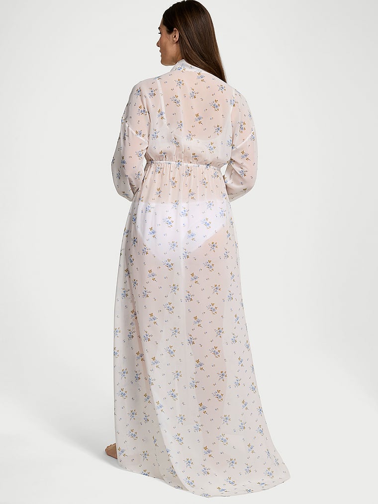Buy Wildflower Chiffon Long Robe, White & Blue Wildflowers - Order ...