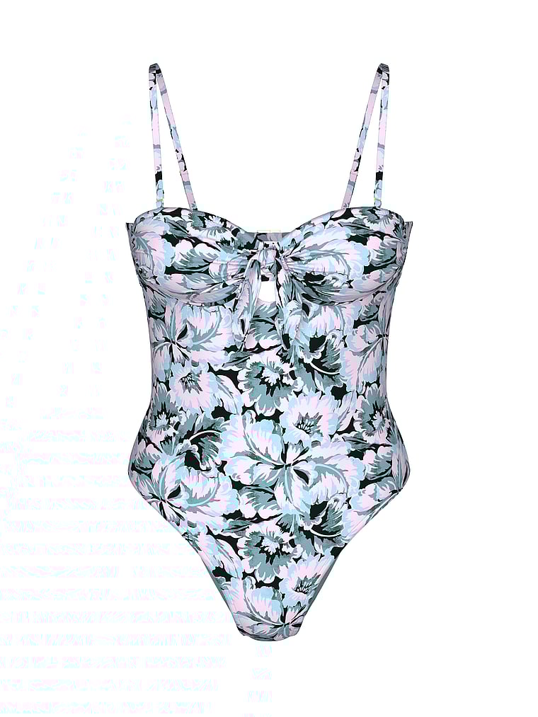 Buy Boho Beach Push-Up Cheeky One-Piece Swimsuit, Blue Floral - Order ...