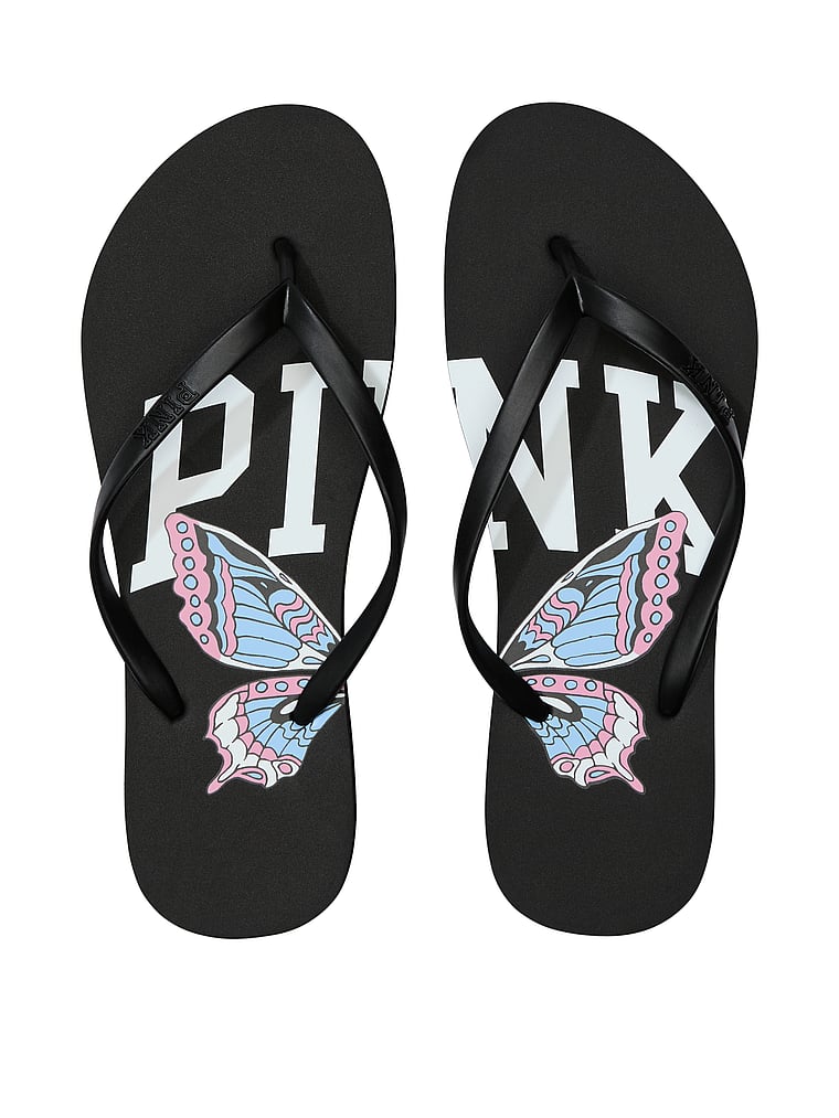 Buy PINK Flip Flops, Limited Edition Black Butterfly - Order Shoes ...