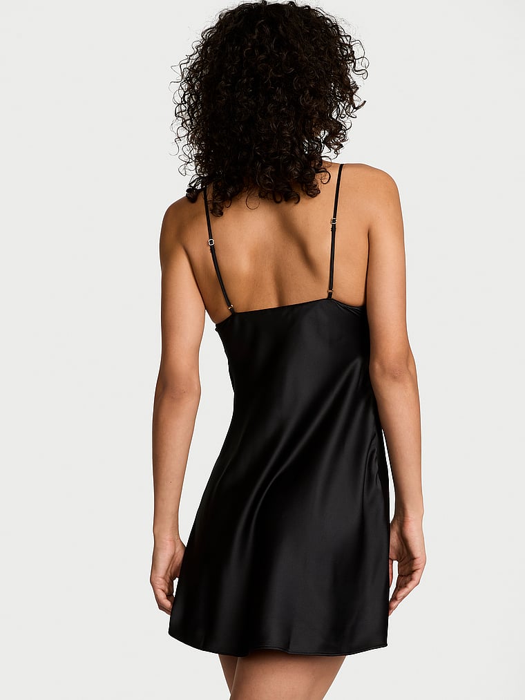 Buy Sheer Rose Satin Draped Mini Slip, Black - Order Slips online ...
