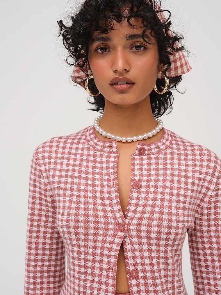 Buy Gingham Knit Jacket, Purple - Order Sweaters online - Victoria's ...