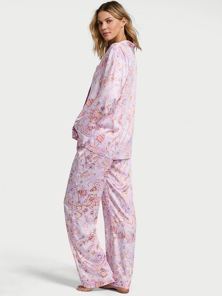 Buy Signature Satin Long Pajama Set, Delicate Violet Floral - Order ...